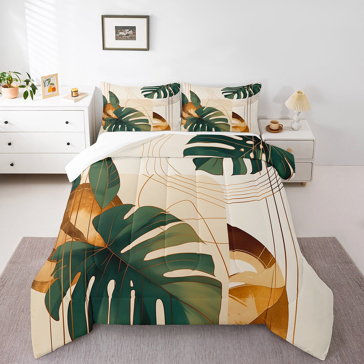 Erosebridal Palm Leaf Comforter Set Twin Size Geometric Stripes Bedding ...