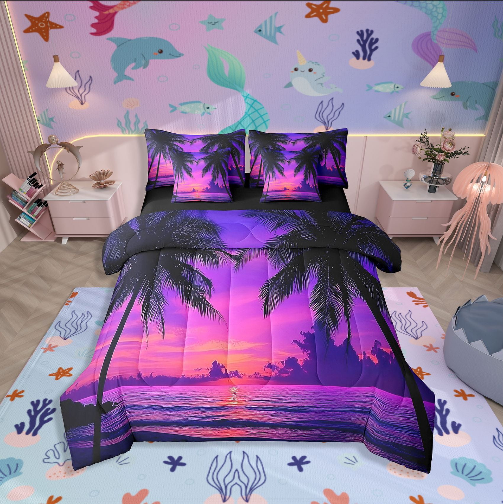 Erosebridal Palm Tree Bed in a Bag King size,Ocean Sunset Bedding Sets ...