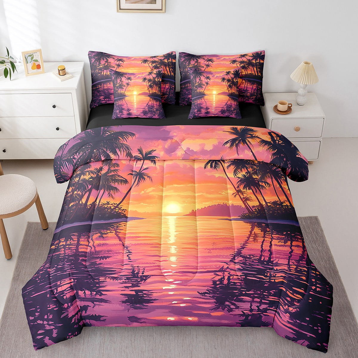 Erosebridal Palm Tree Bed in a Bag King size,Ocean Sunset Bedding Sets ...