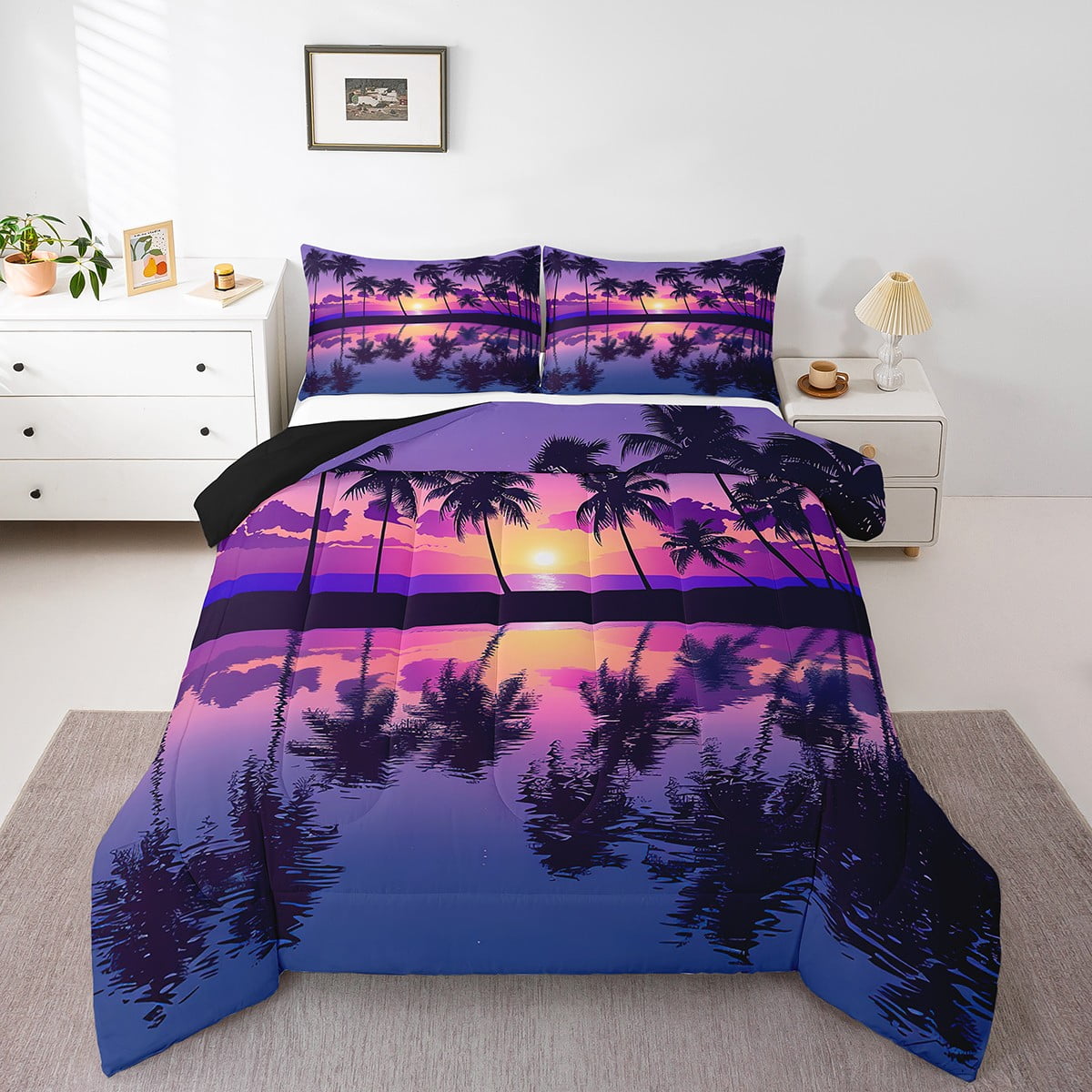 Erosebridal Palm Tree Bedding King Comforter Set,Ocean Beach Bedding ...
