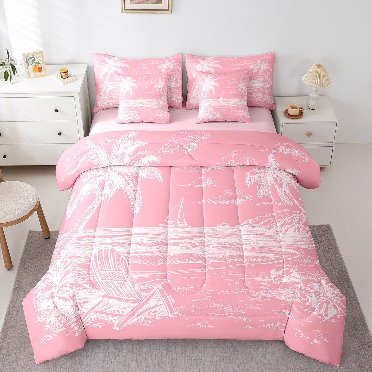 Erosebridal Palm Tree Bedding Queen Size,Ocean Beach Bed in a Bag Queen ...