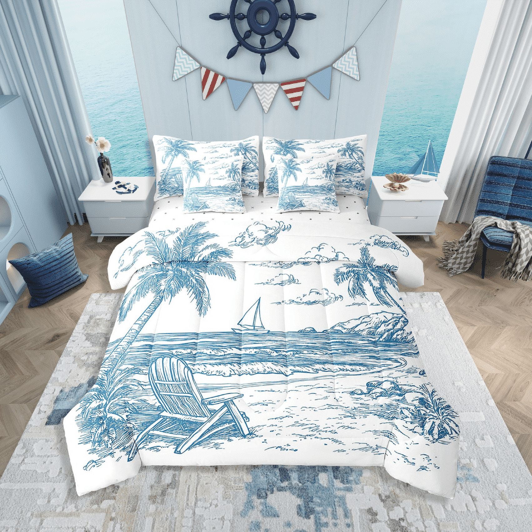Erosebridal Palm Tree Bedding Queen Size,Ocean Beach Bed in a Bag Queen ...