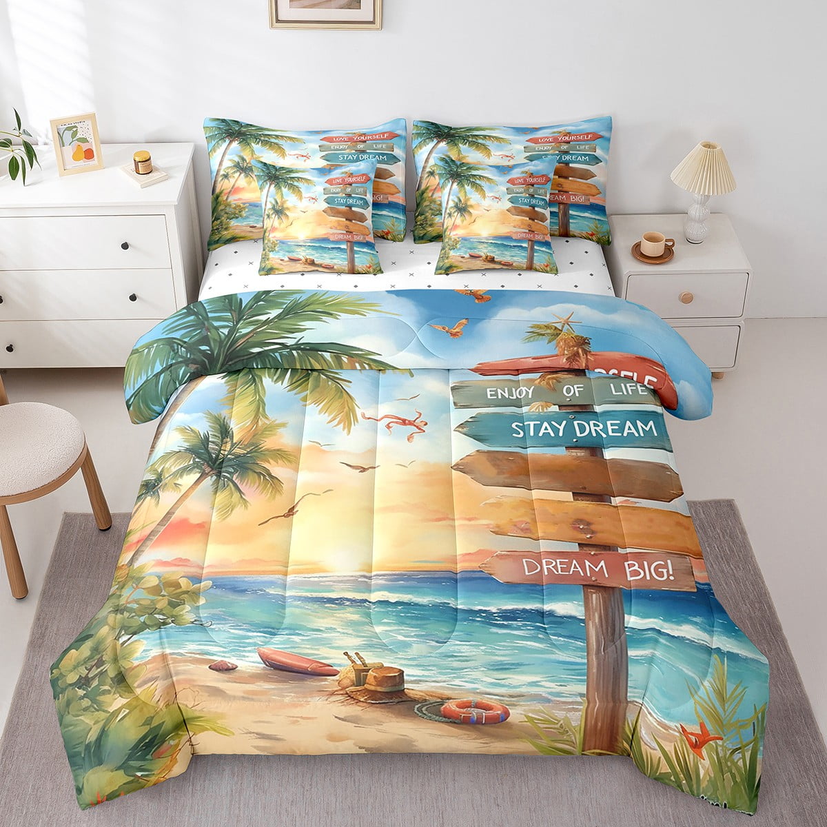 Erosebridal Palm Tree Bedding Sets Twin Size,Sea Beach Comforter Sets ...