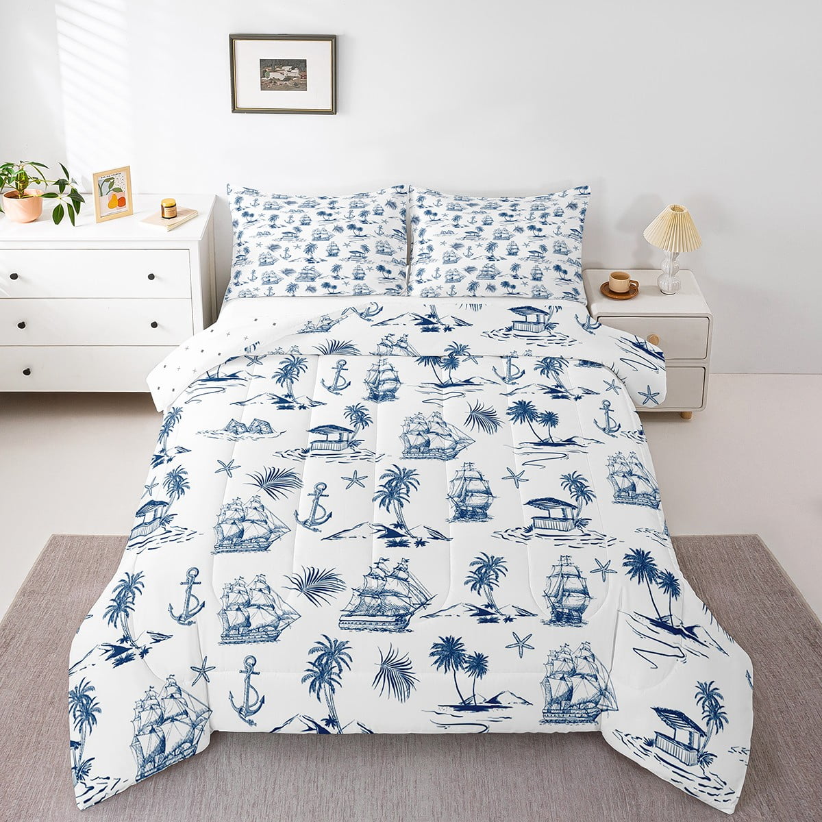 Erosebridal Palm Tree Bedding Twin Comforter Set For Teens,Anchor Boat ...