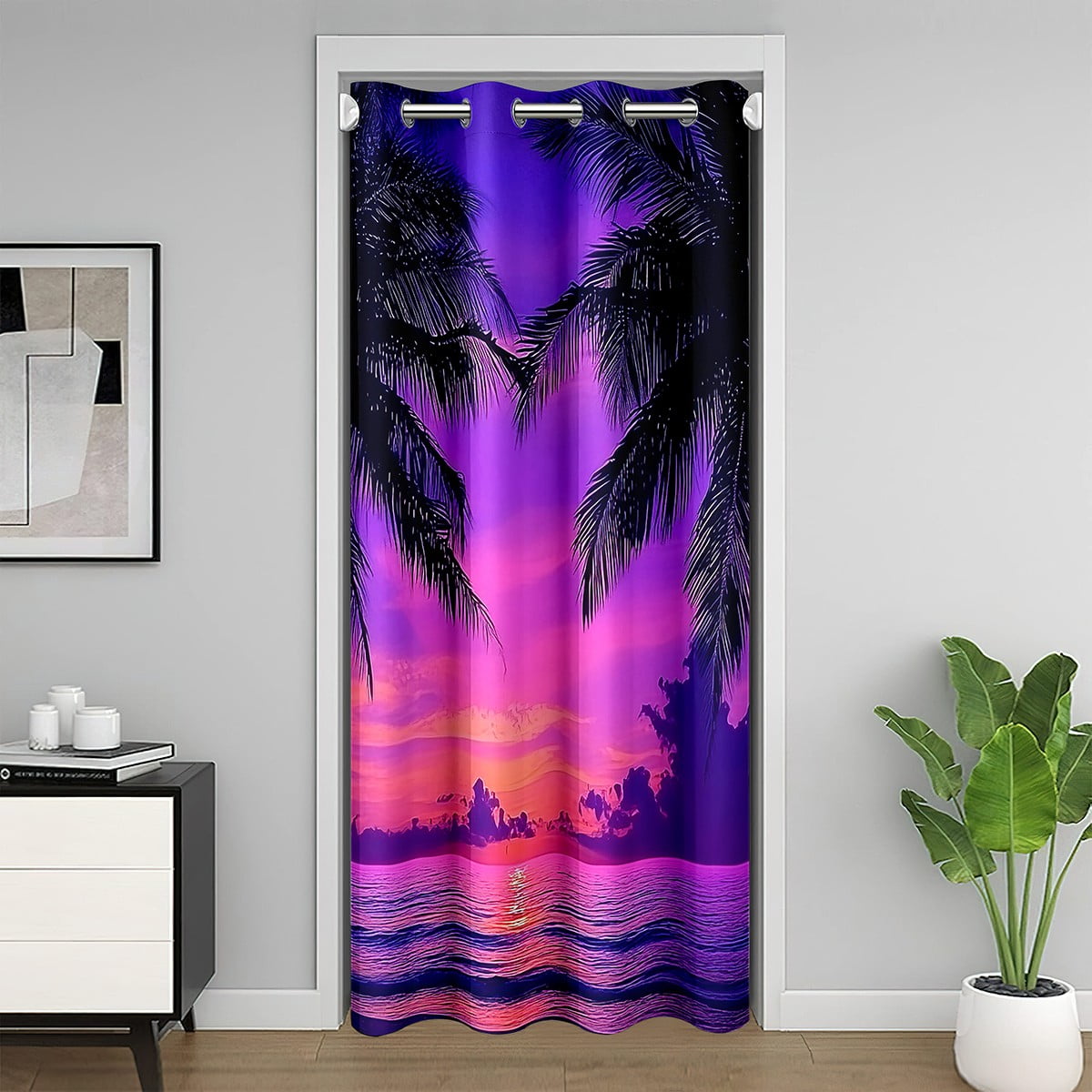 Erosebridal Palm Tree Door Curtain For Door Window 52x80,Ocean Sunset ...