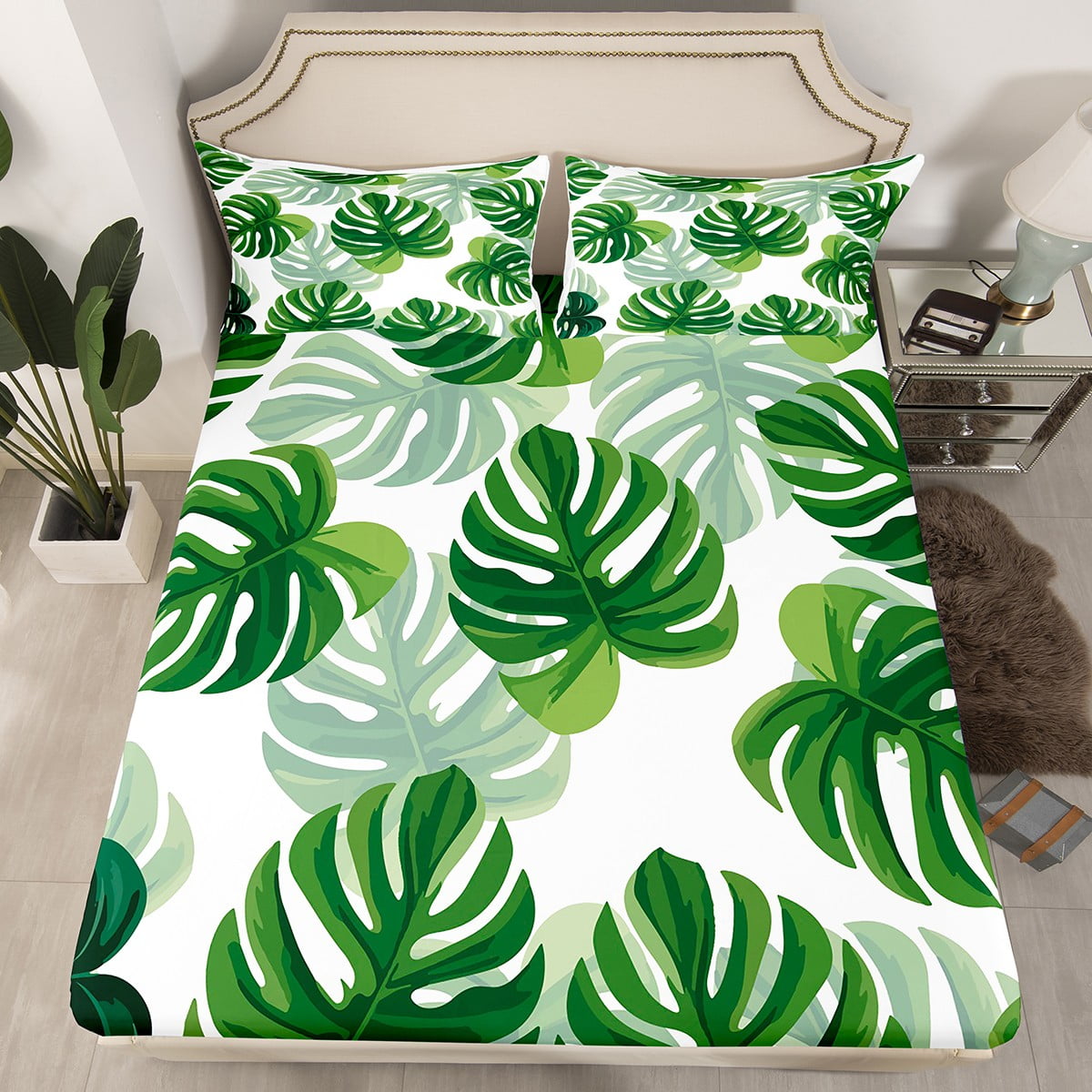 Erosebridal Palm Tree Leaf Fitted Sheet Full,Hawaiian Tropical Leaves ...