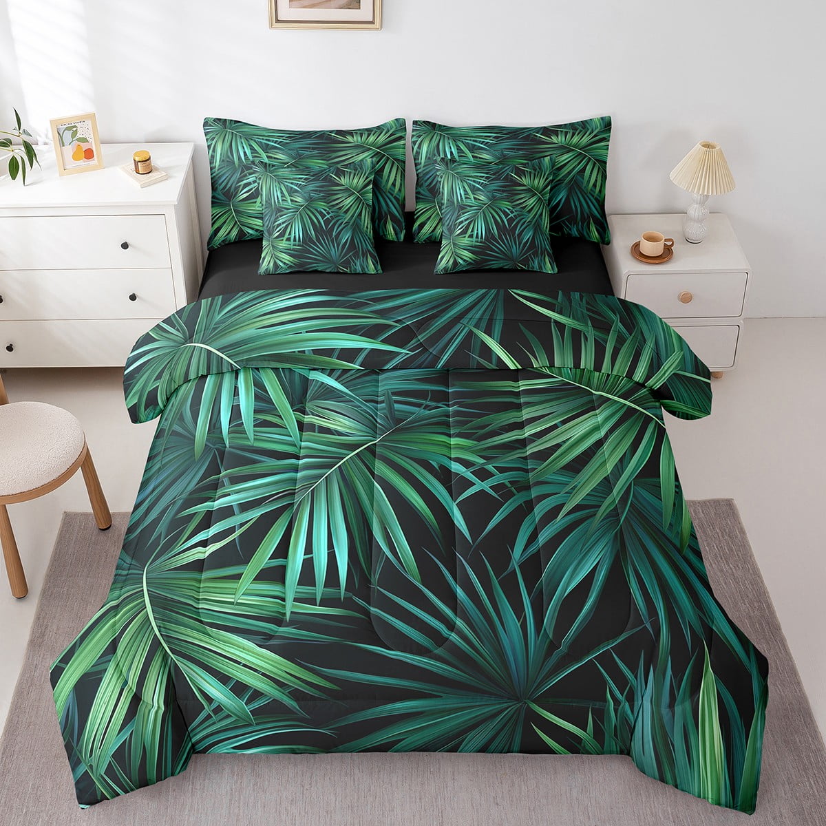 Erosebridal Palm Tree Leaves Bed in a Bag King size, Tropical Plant Bed ...