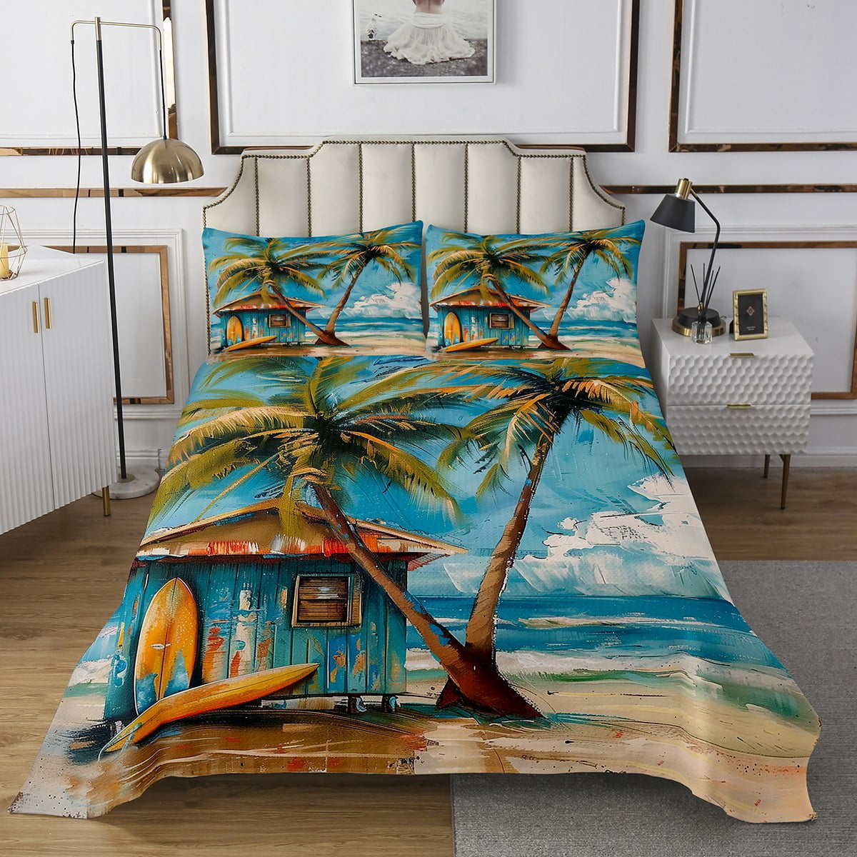 Erosebridal Palm Tree Surfboard Quilt Sets for Queen Size Bed,Seaside ...