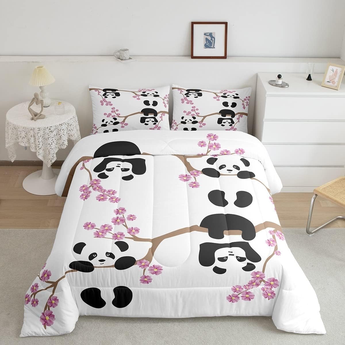 YST Twin Size Panda Comforter Set, Cherry Blossoms Bedding, Cute Animal ...
