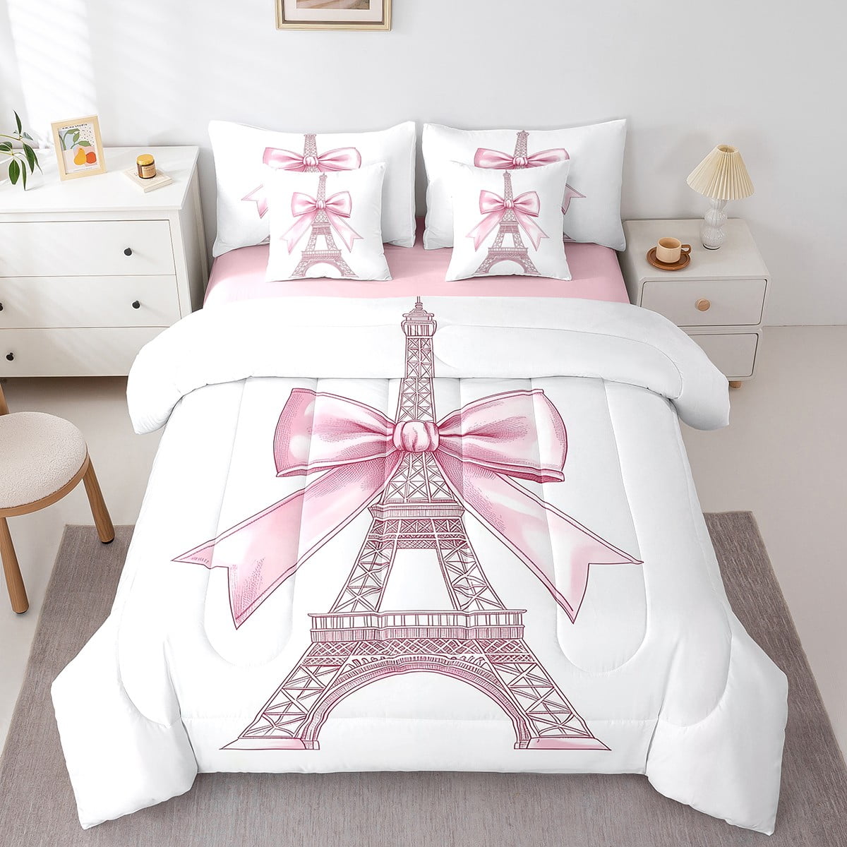 Erosebridal Paris Eiffel Tower Bed in a Bag Full size, Chic Bow Tie ...