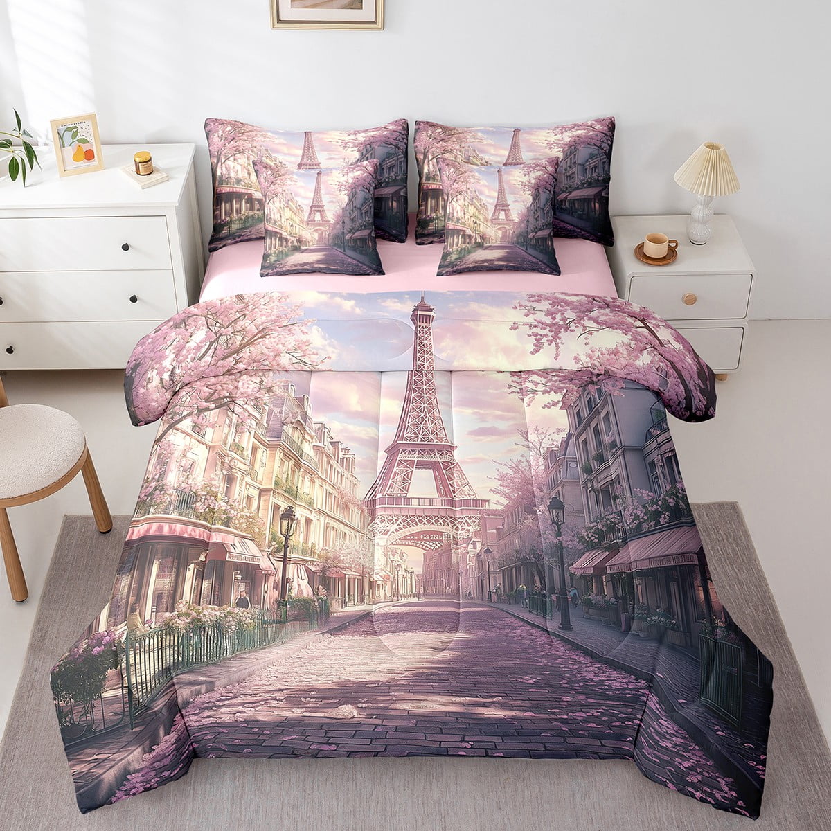 Erosebridal Paris Eiffel Tower Bedding Queen Size,Dreamy Princess Comforter Sets with Sheets ...