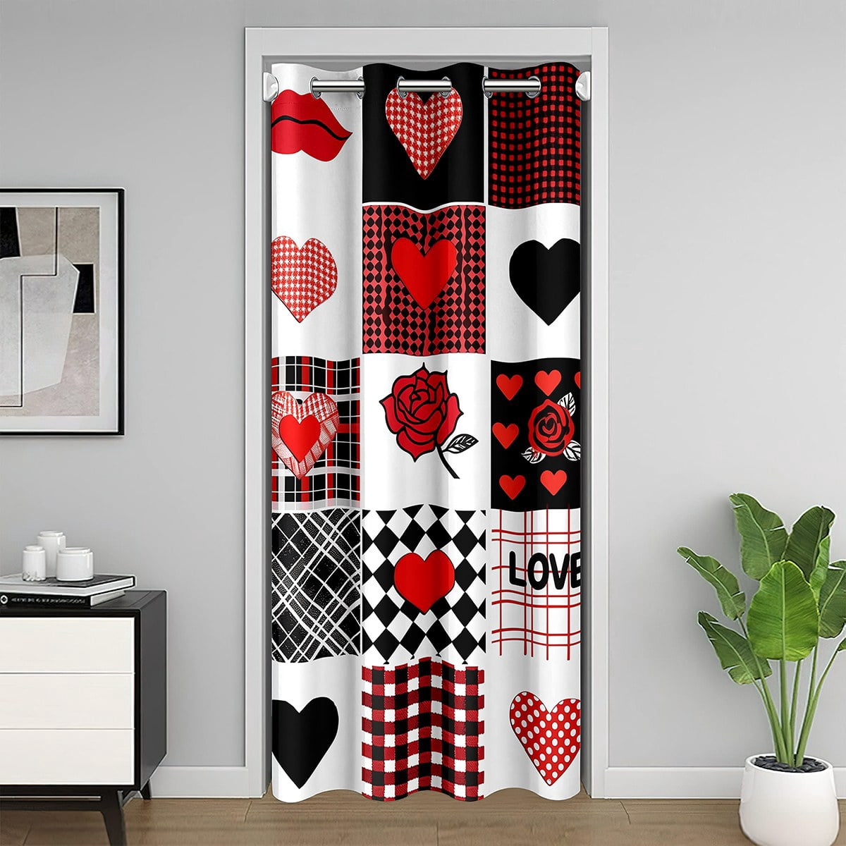 Erosebridal Patchwork Heart Door Curtain Panel 52x80, Rose Room Divider ...