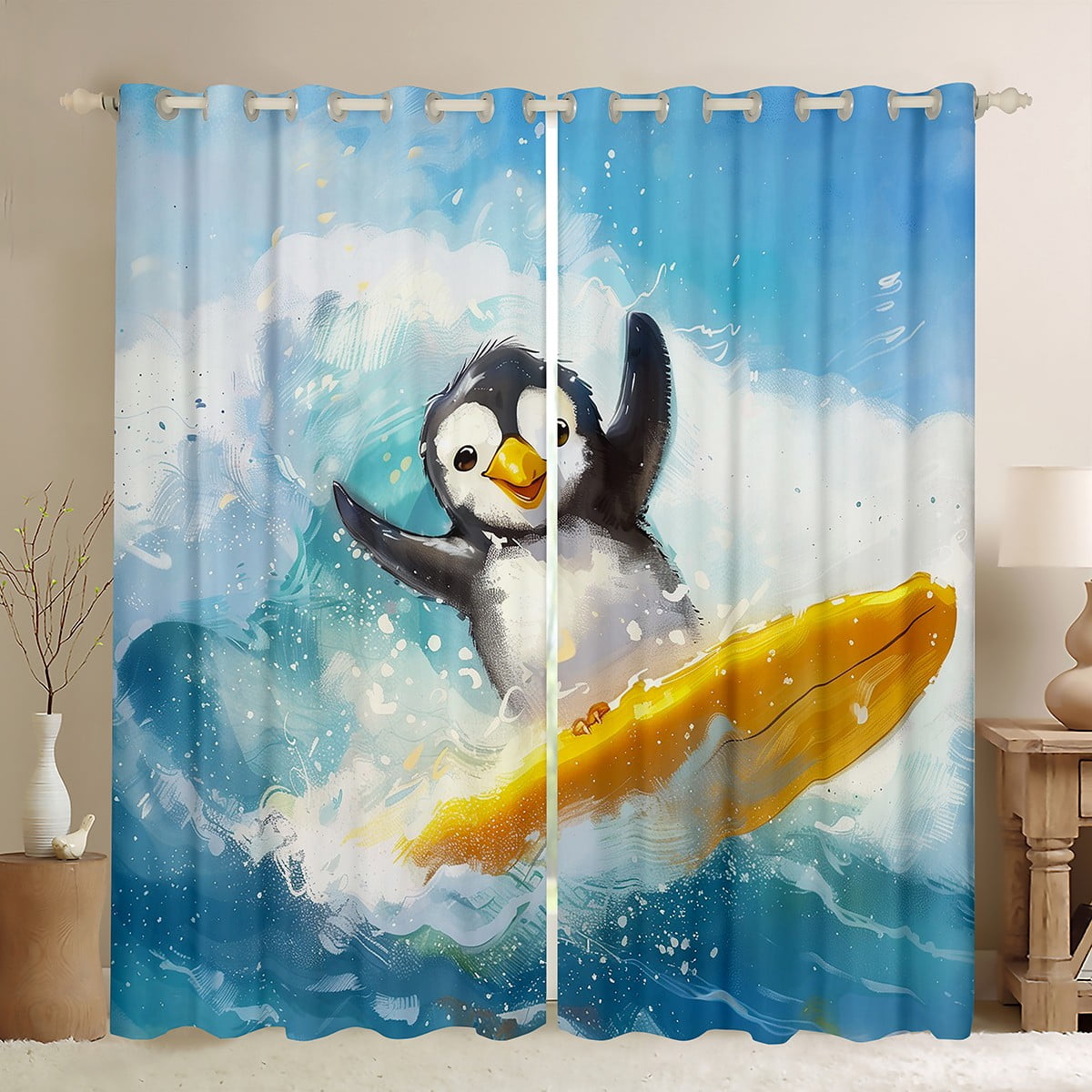 Erosebridal Penguin Surfing Curtains Pack of 2 (42Wx63L),Cartoon Animal ...