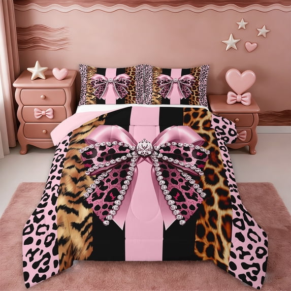 Erosebridal Personalized Leopard Bowknot Queen Comforter Set,Pink ...
