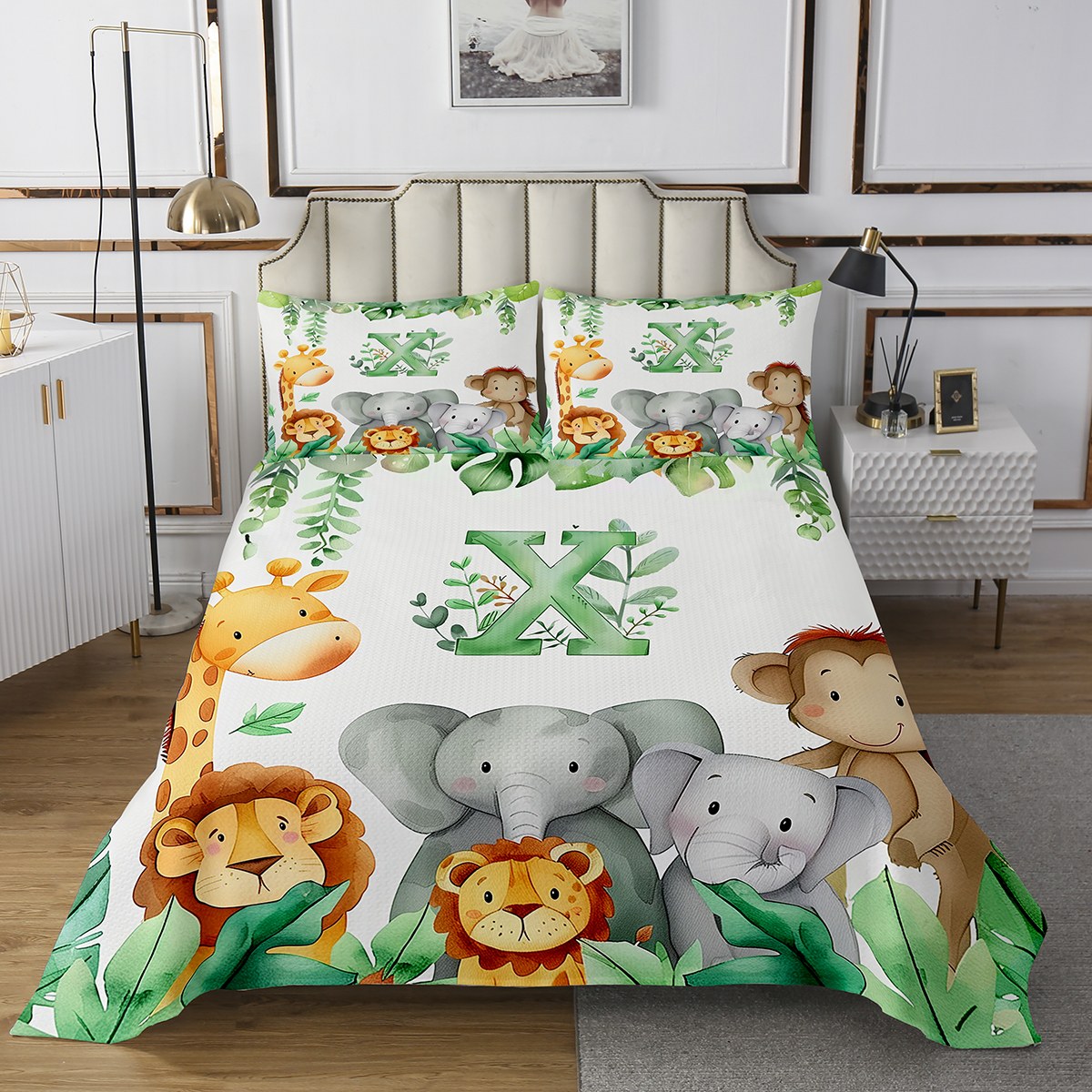 Erosebridal Personalized Letter X Coverlet Set King,Zoo Animal Elephant ...