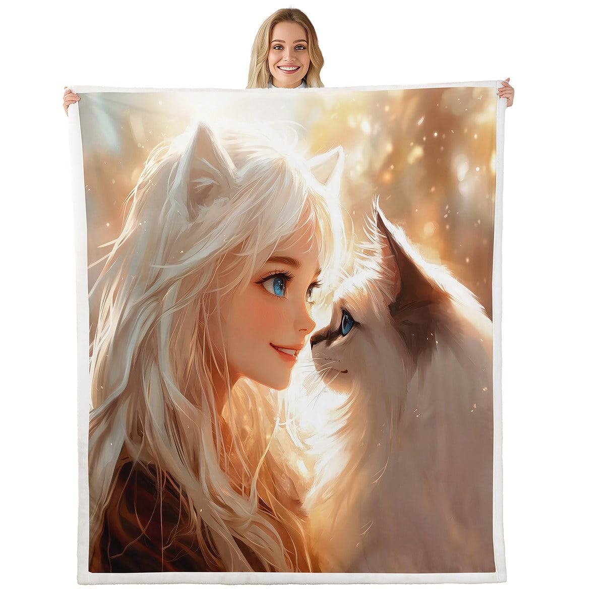 Erosebridal Pet Kitten Fleece Blanket, Japanese Sherpa Throw, Anime ...