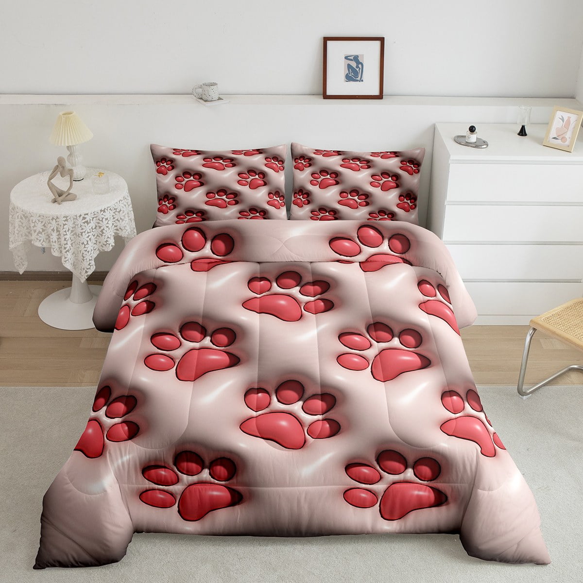 Erosebridal Pet Paw Bedding King Comforter Set, Kawaii Cat Dog Down ...