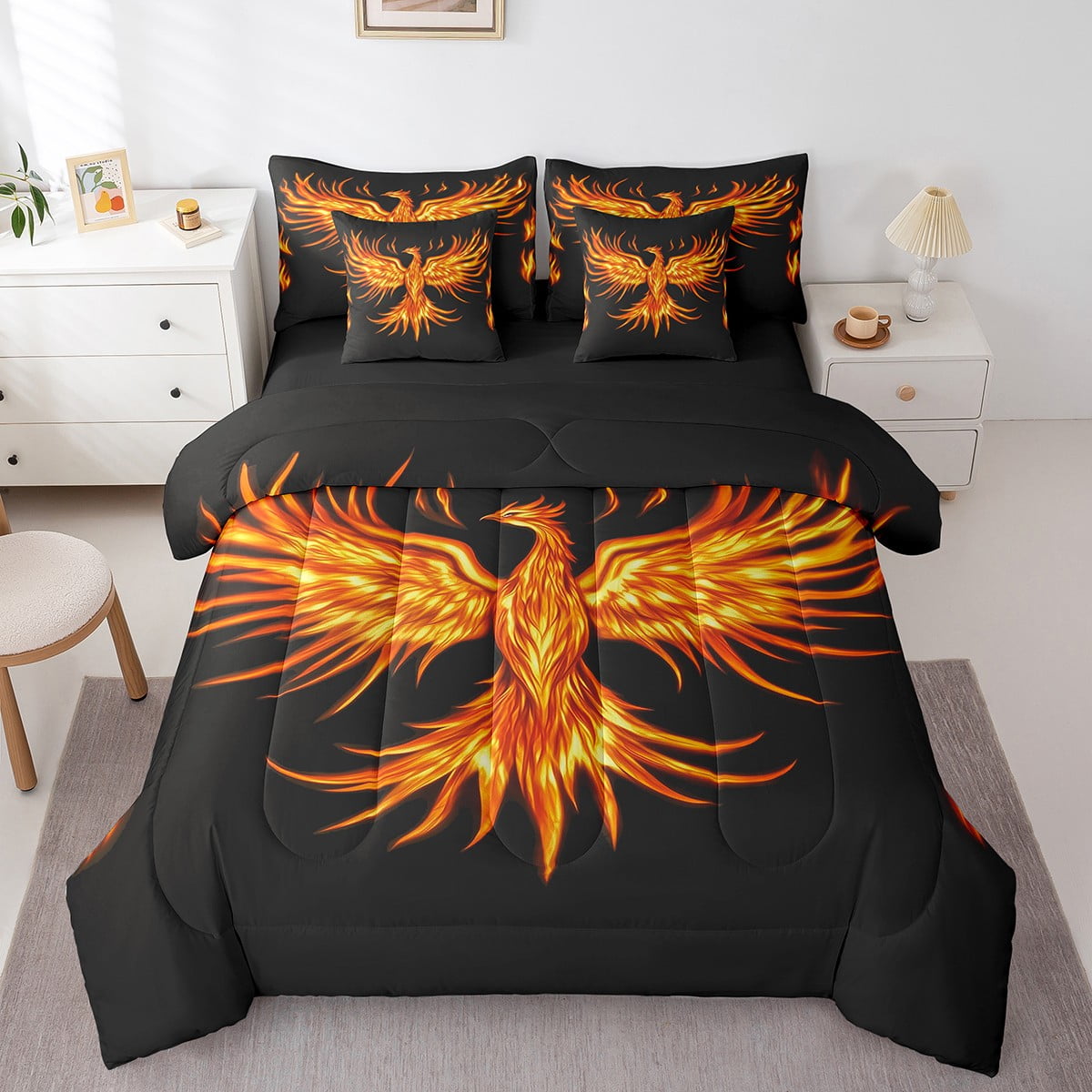 Erosebridal Phoenix Print Bed in a Bag Twin size, Black and Gold ...