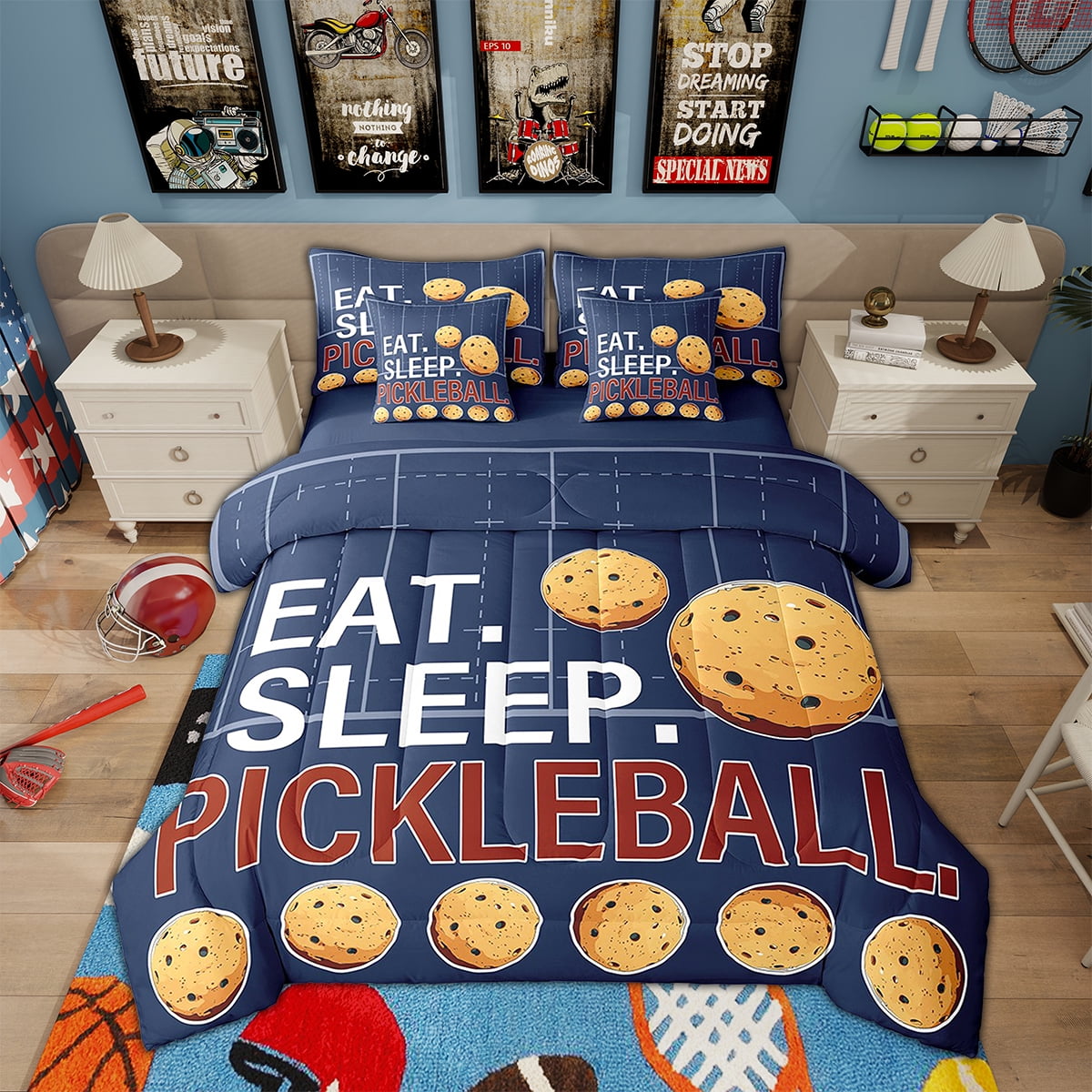 Erosebridal Pickleball Sport Bedding King Size, Ball Gamer Bed in a Bag ...