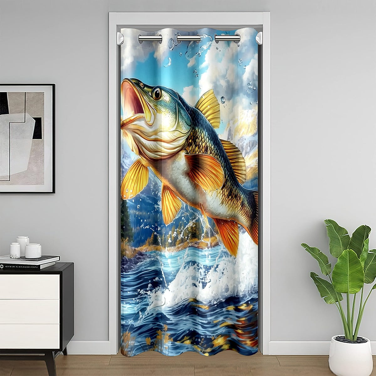 Erosebridal Pike Bass Fish Door Curtain For Door Window 52x84, Hunting ...