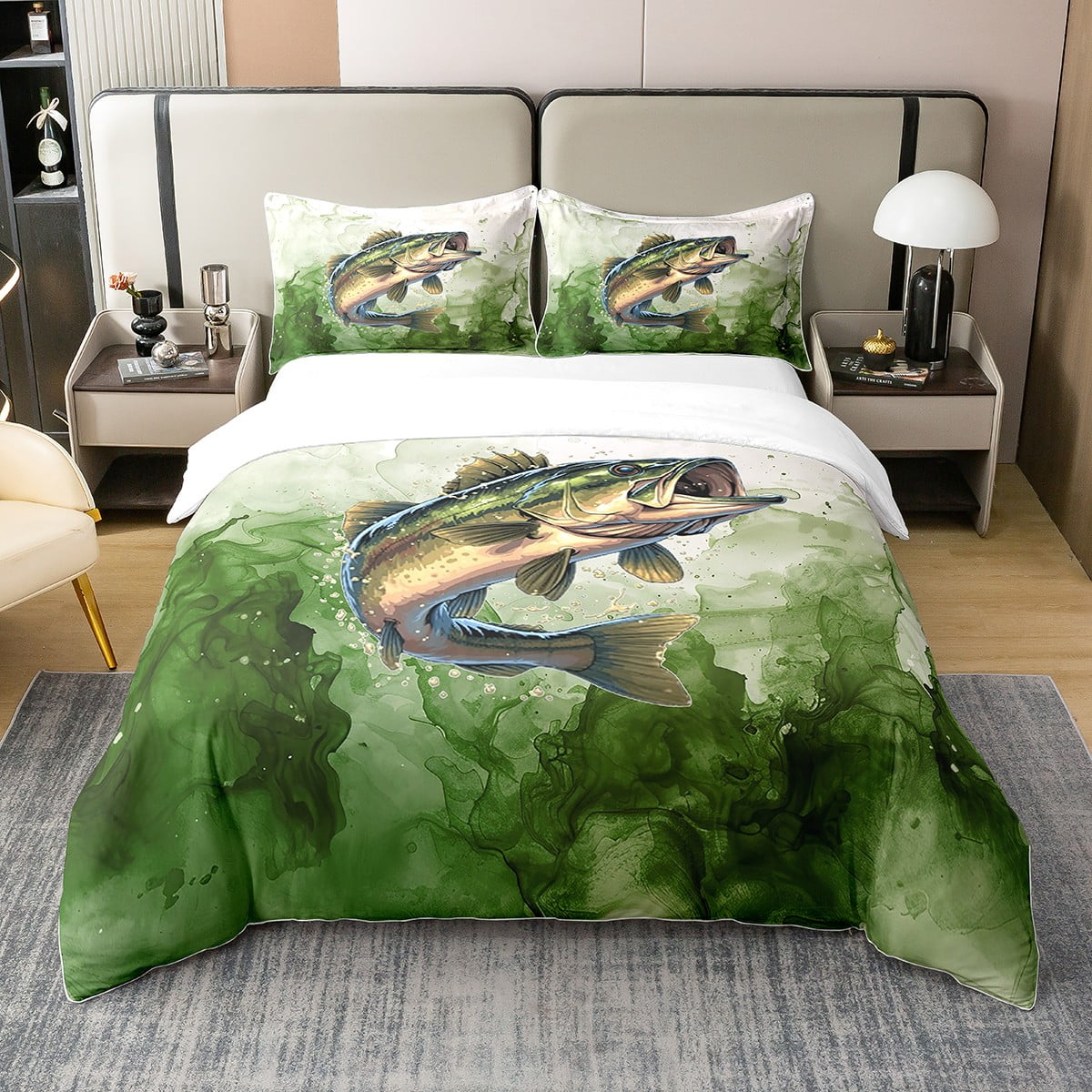 Erosebridal Pike Fish 100% Cotton Duvet Cover Queen Size, Watercolor ...