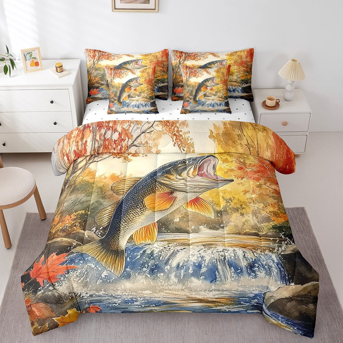 Erosebridal Pike Fish Bedding King Size, Fishing and Hunting Bed Set ...