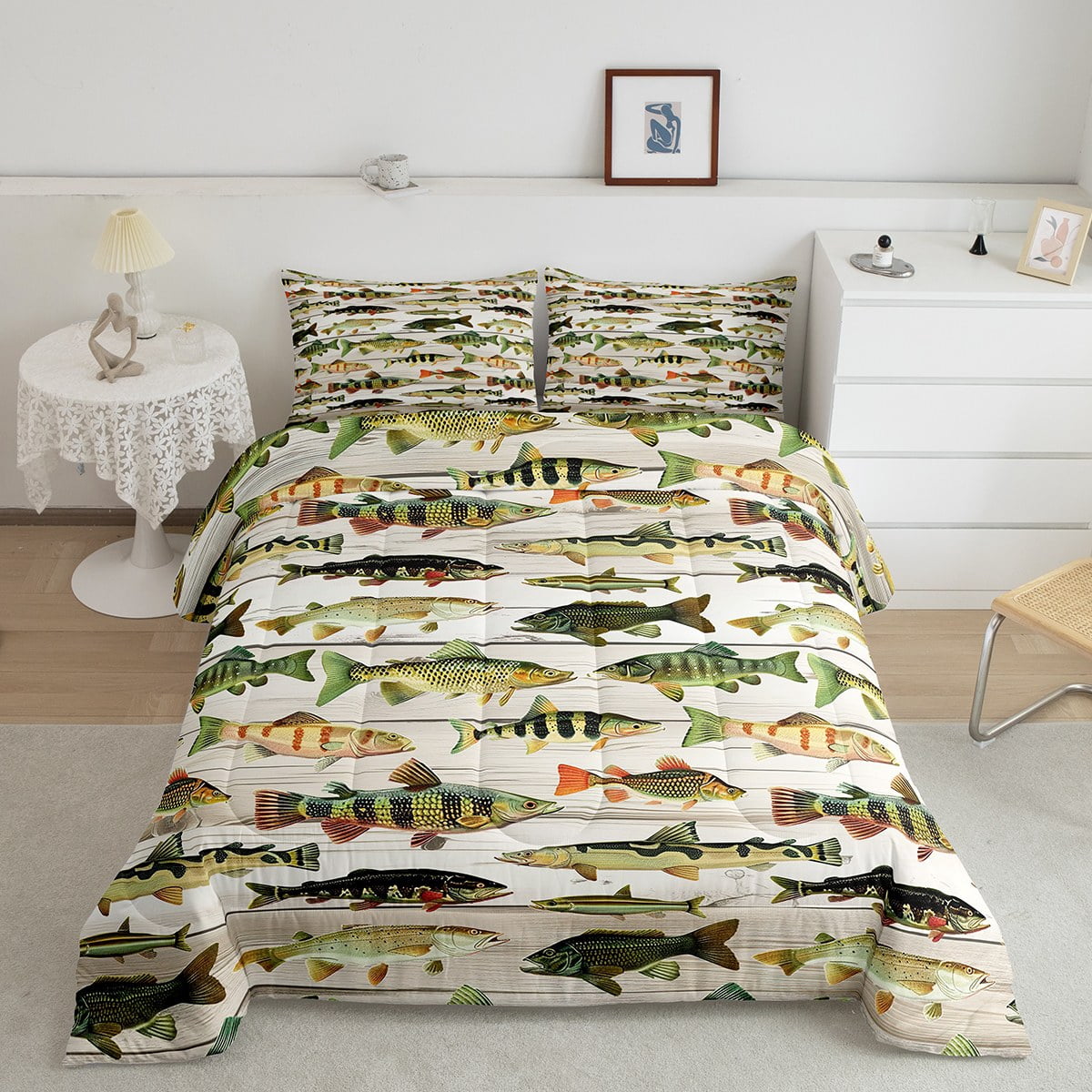 Erosebridal Pike Fish Bedding Sets Twin with Comforter, Lodge Cabin ...