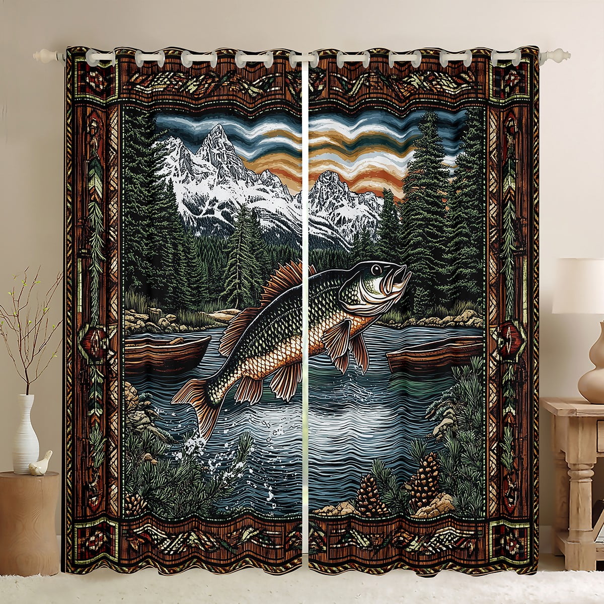 Erosebridal Pike Fish Curtains for Living Room, Hunting and Fishing ...