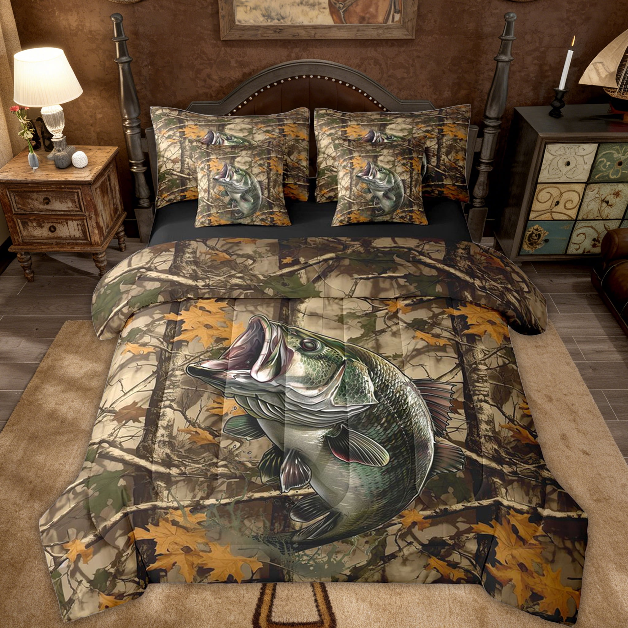 Erosebridal Pike Fish Twin Comforter Set for Men, Bass Big Fish Bed in ...