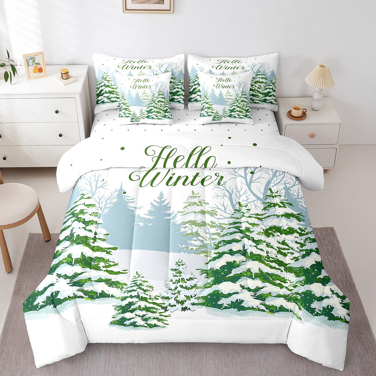 Erosebridal Pine Tree Bedding Full Size, Winter Snow Bedding Sets Full ...