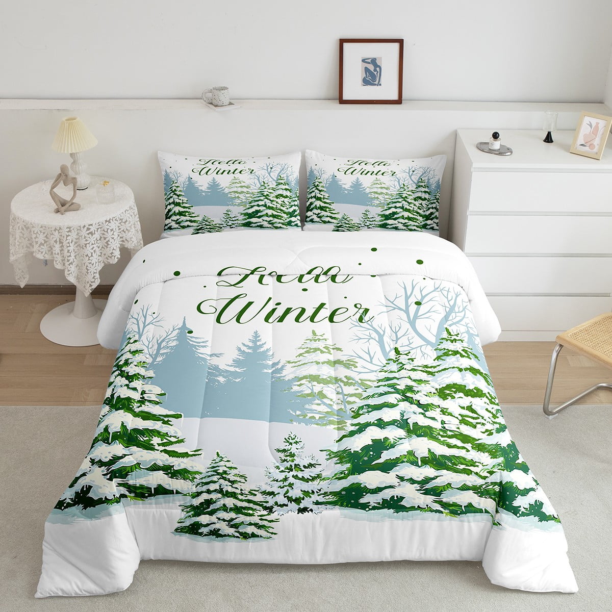 Erosebridal Pine Tree Bedding Sets Full with Comforter, Winter Snow ...