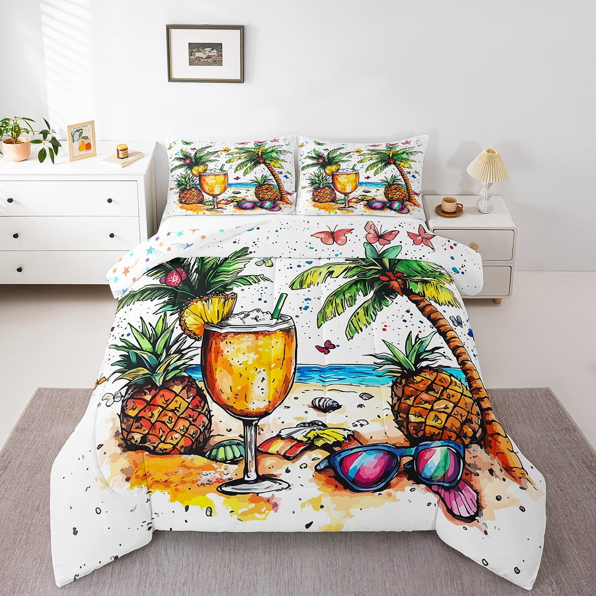 Erosebridal Pineapple Butterfly Comforter Sets,Palm Tree Comforters ...