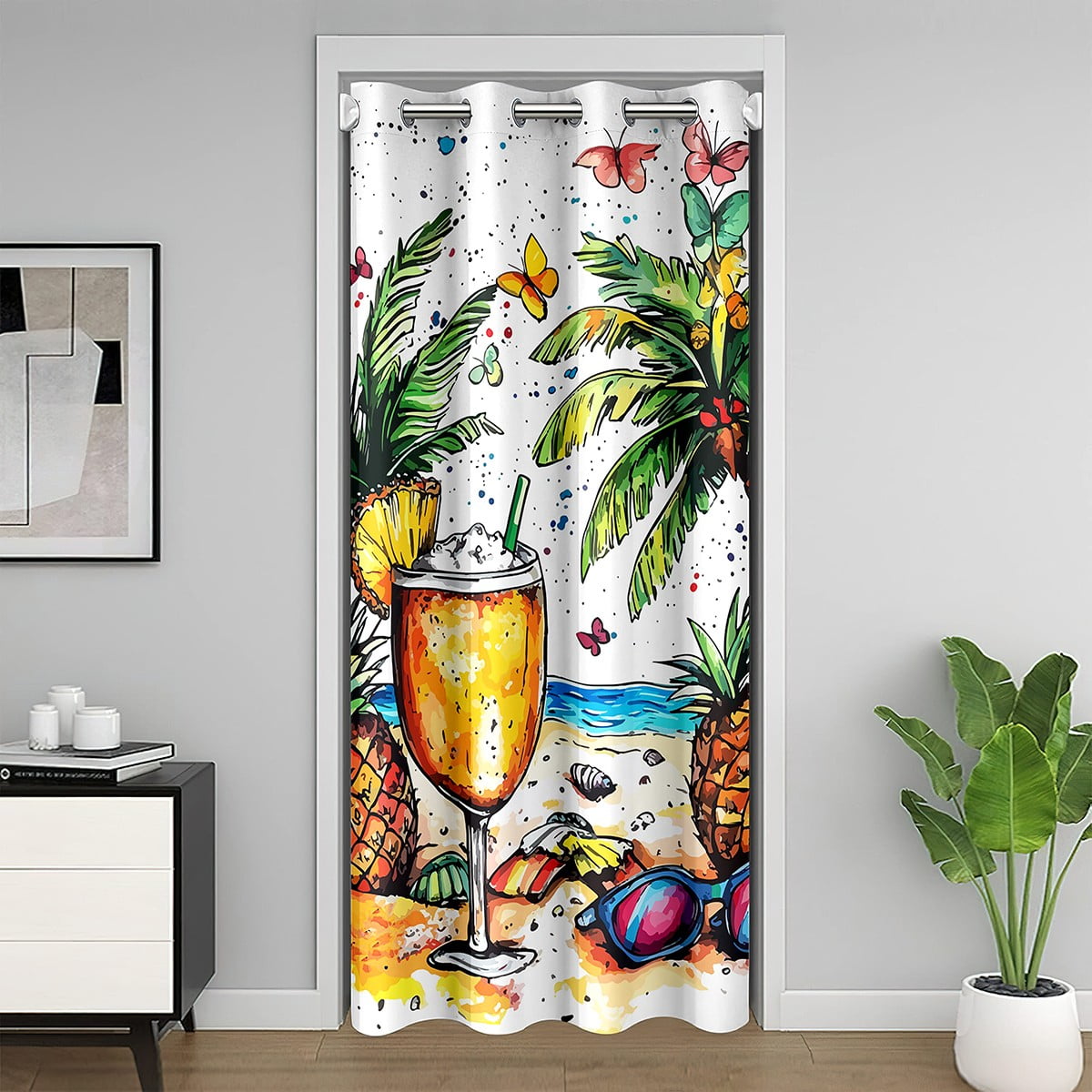 Erosebridal Pineapple Butterfly Door Curtain For Doorways 80"x59",Palm ...