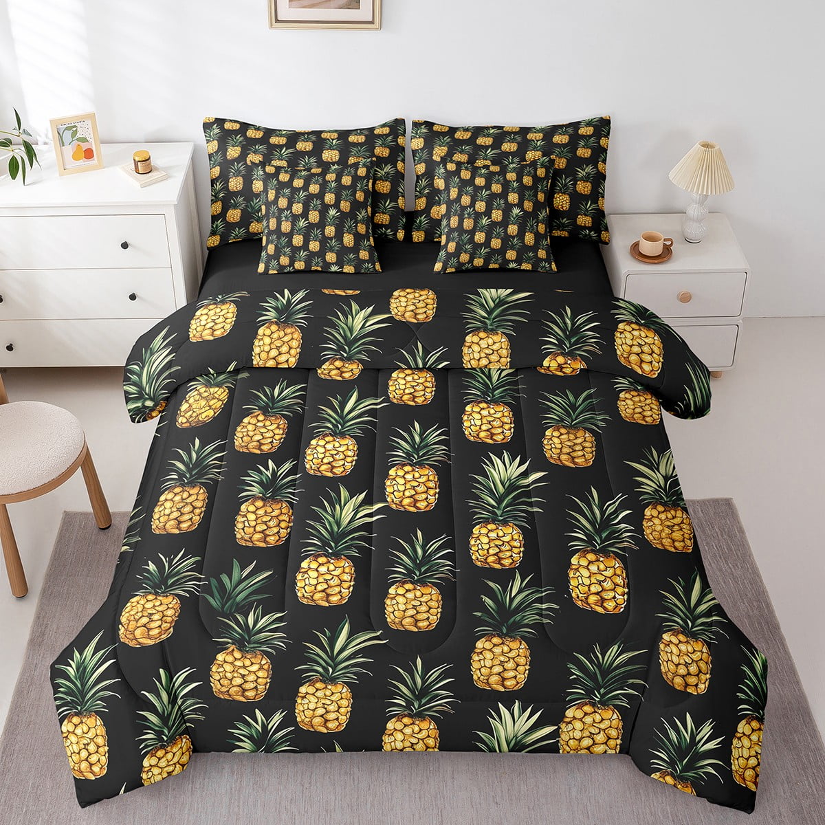Erosebridal Pineapple Comforter Set King 7 Pieces Tropical Fruit Print ...
