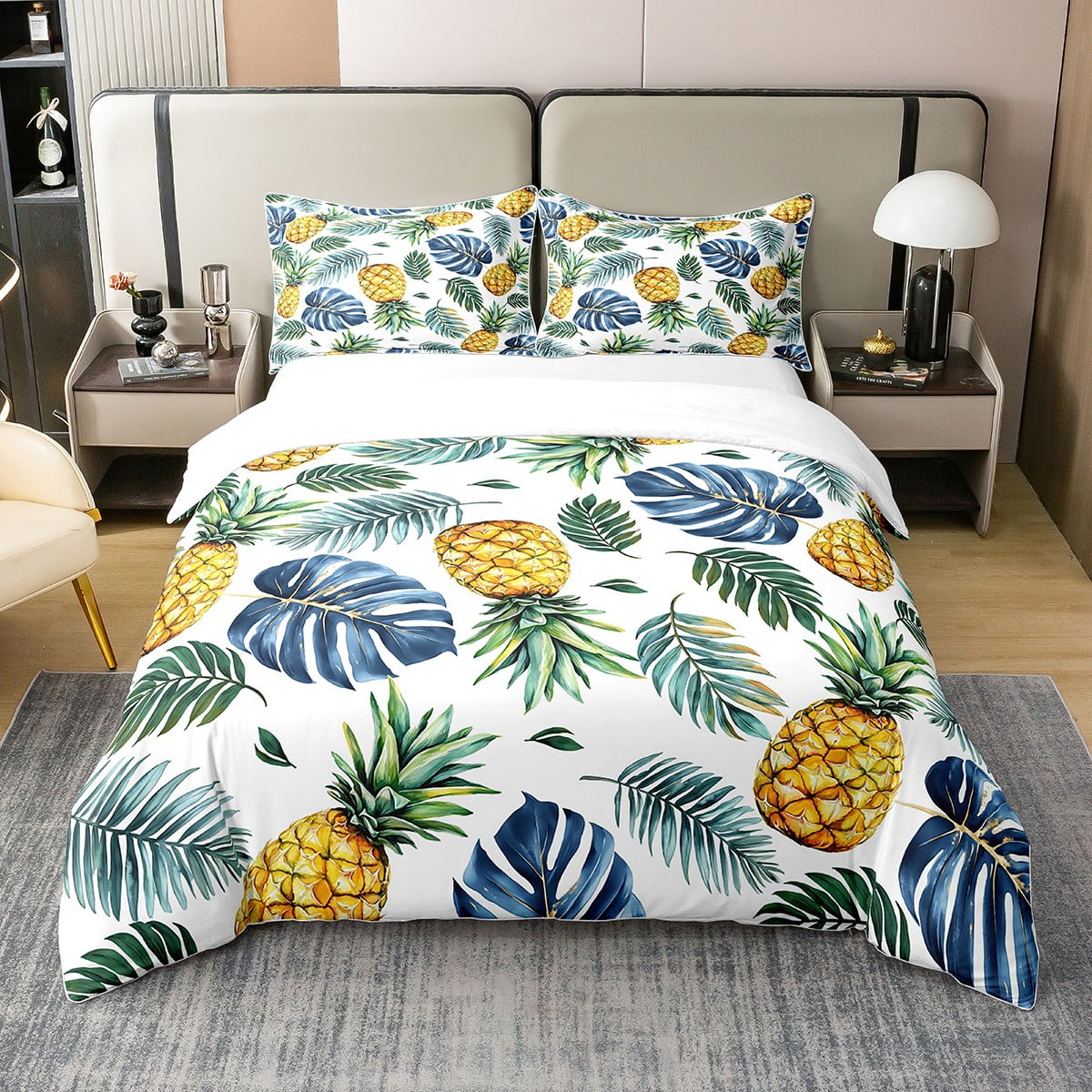 Erosebridal Pineapple Fruit 100% Cotton Comforter Cover King, Palm Leaf 100% Cotton Duvet Cover ...