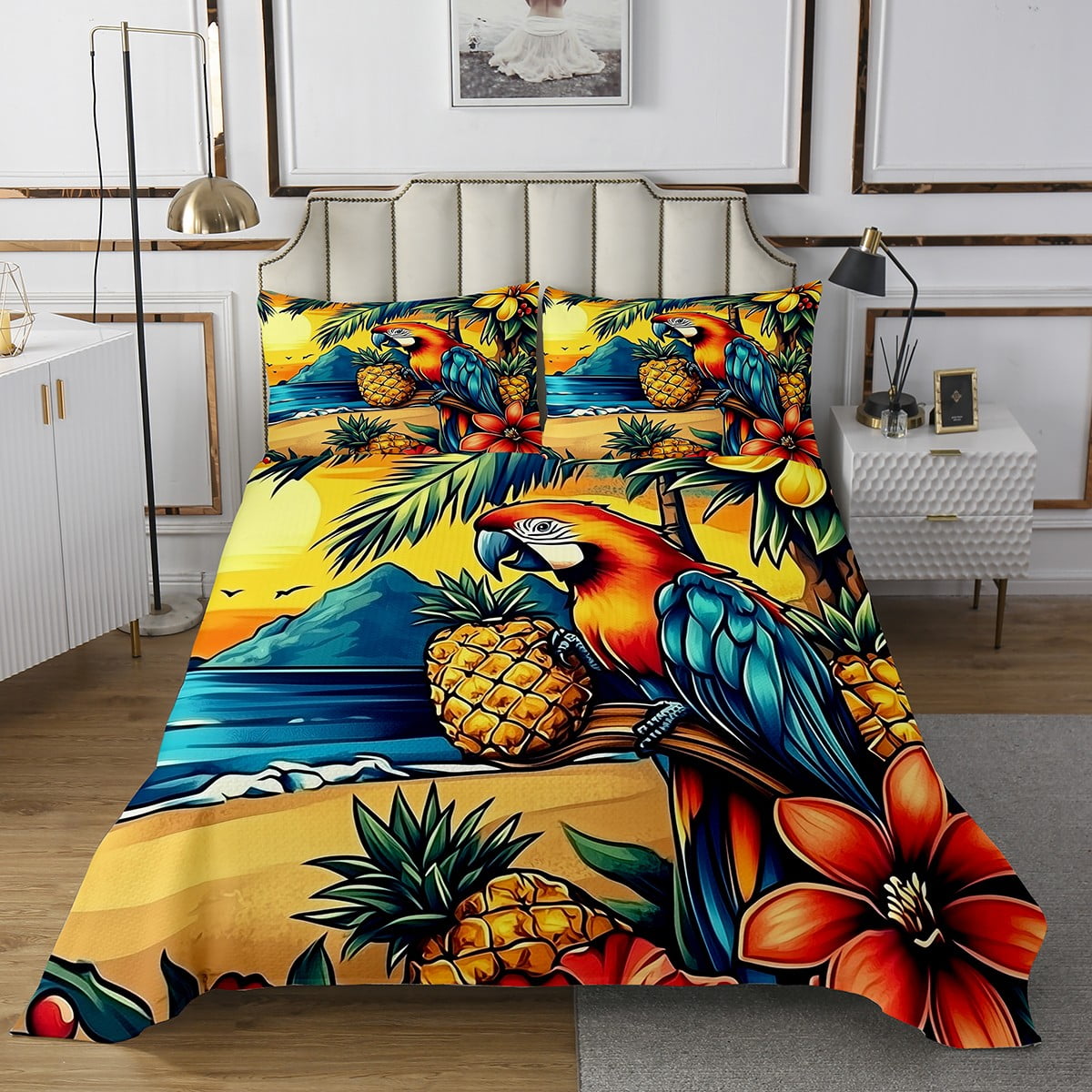 Erosebridal Pineapple Parrot Quilt Sets for Twin Size Bed,Ocean Beach ...