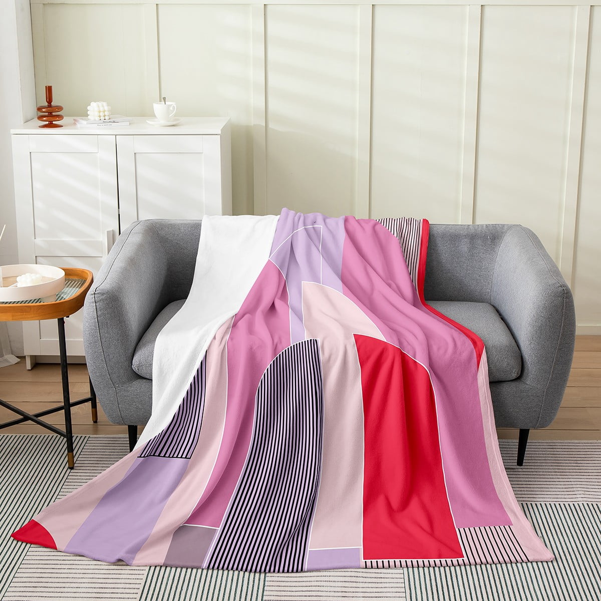 Erosebridal Pink Aesthetic Flannel Blanket 60x80, Contemporary Geometry ...