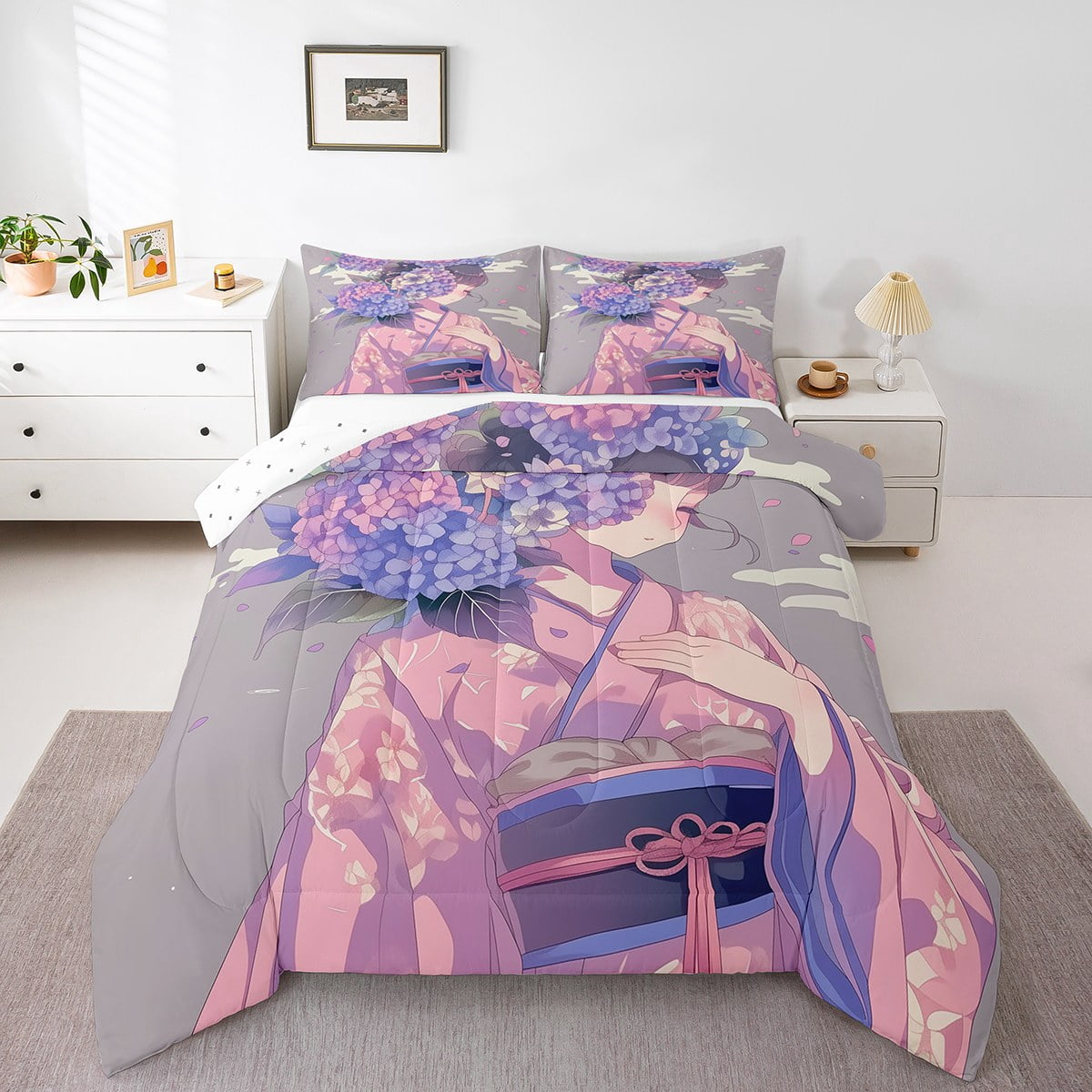 Erosebridal Pink Anime Comforter Set Queen,Japanese Anime Bedding Set ...
