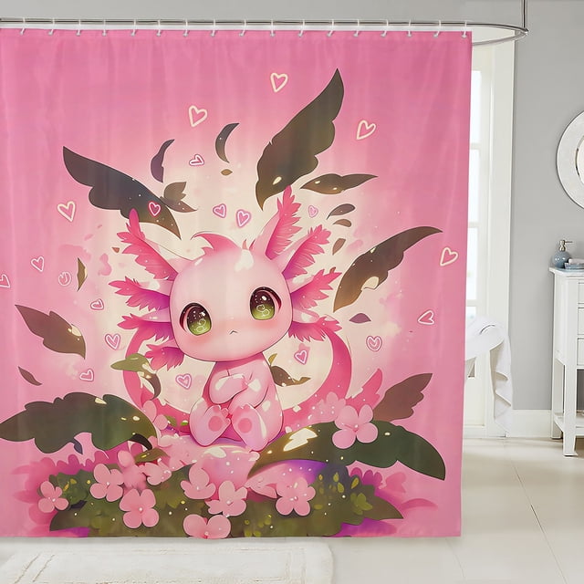 Erosebridal Pink Axolotl Bathroom Curtain 72x84, Kawaii Animal Print ...