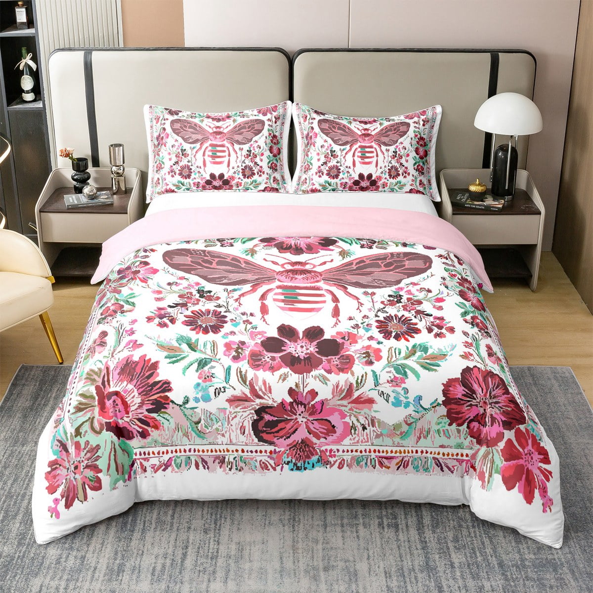Erosebridal Pink Bee 100% Cotton Duvet Cover Full Size, Tribal Rustic ...