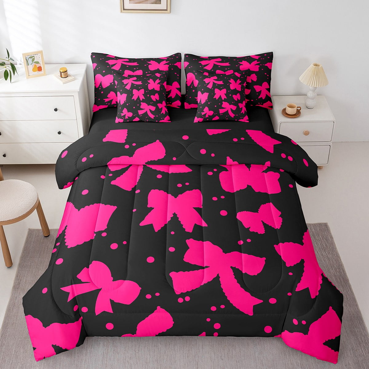 Erosebridal Pink Bow Bed in a Bag Full Size, Princess Style Bed Set ...