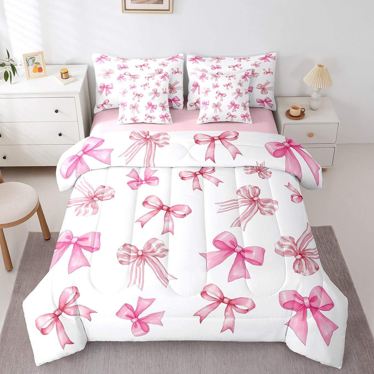 Erosebridal Pink Bow Bedding Sets King Size, Dreamy Bow-Tie Comforter ...