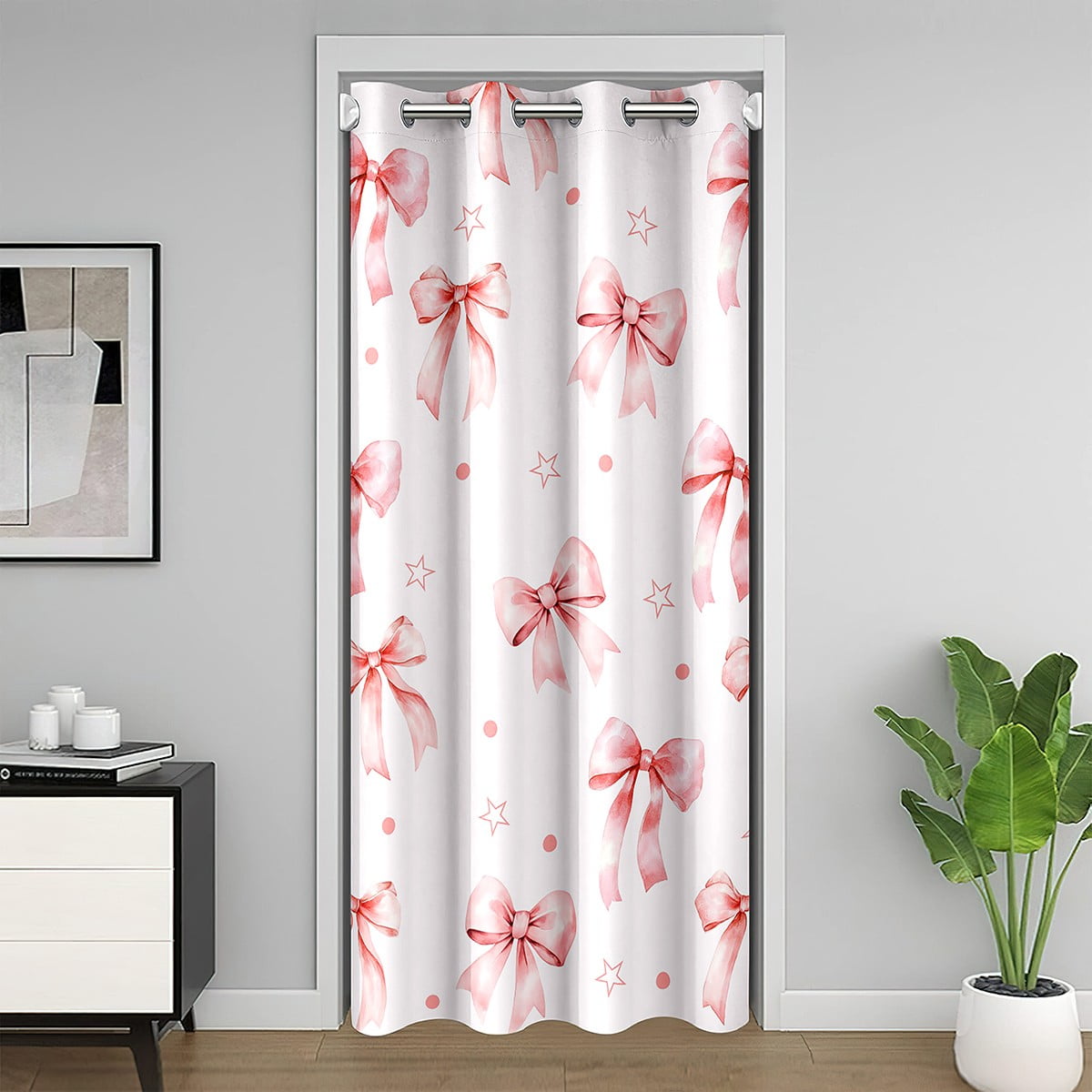 Erosebridal Pink Bow Door Curtain For Doorways 84"x42",Polka Dots Black ...