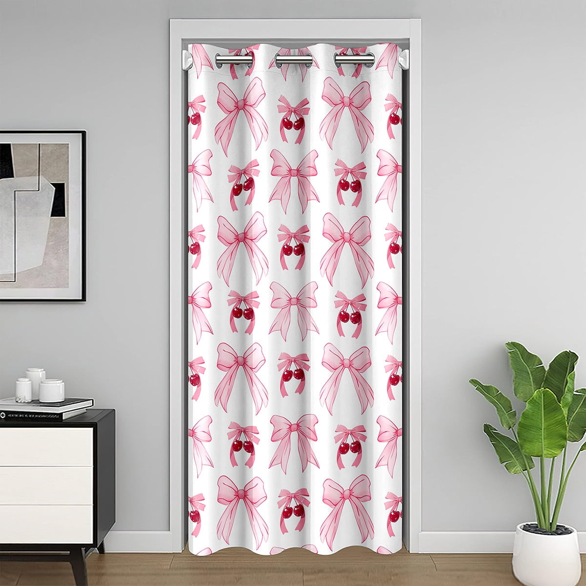 Erosebridal Pink Bow Door Curtain For Doorways 84"x42",Red Cherry Black ...
