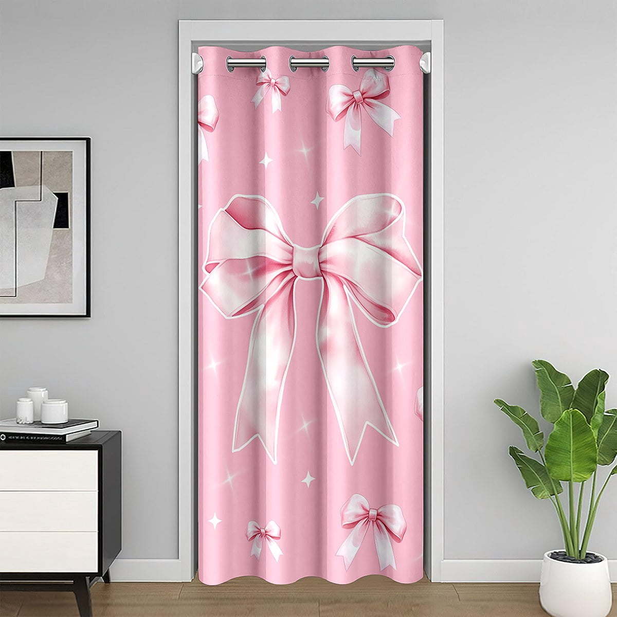 Erosebridal Pink Bow Door Curtain For Door Window 80"x52",Bling Stars ...