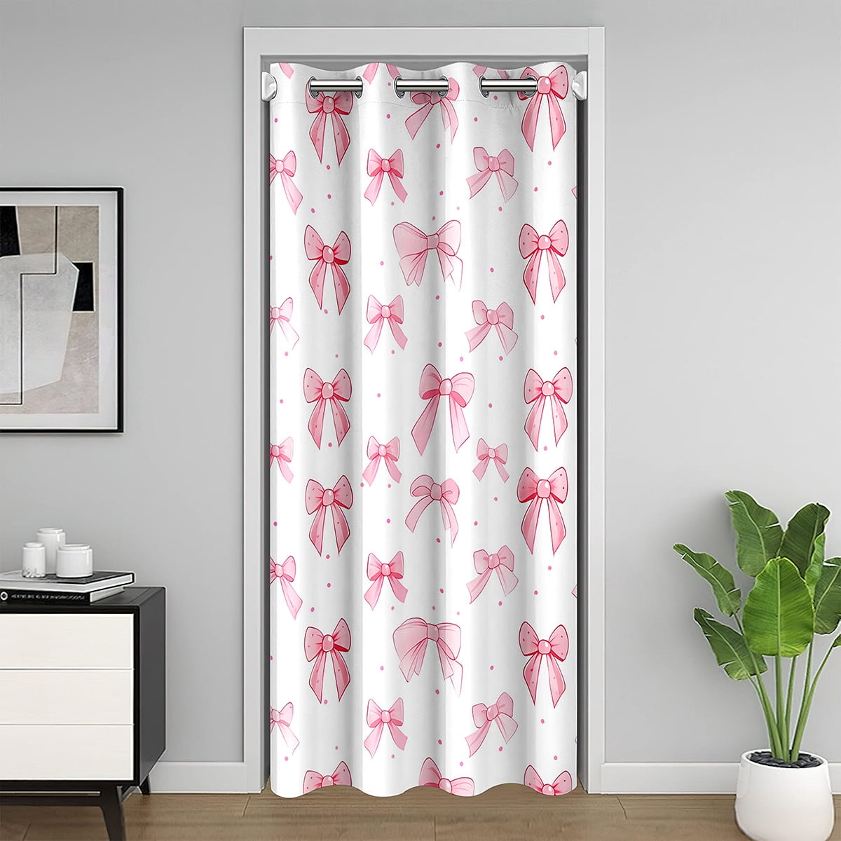 Erosebridal Pink Bow Door Curtain For Door Window 80"x52",Polka Dots ...