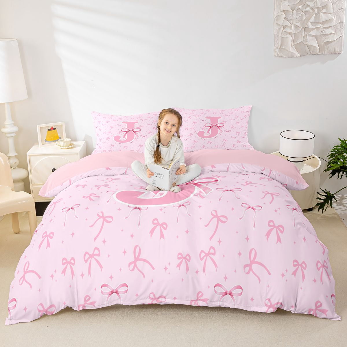 Erosebridal Pink Bow Personalized Initial J Duvet Cover Set For Kids ...