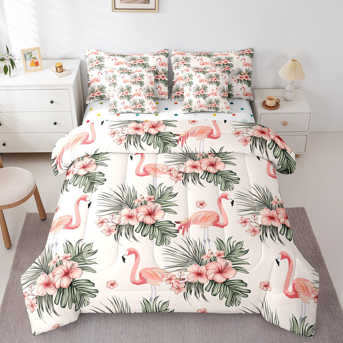Erosebridal Cute Flamingo Bedding Sets King Size, Tropical Palm Leaf ...