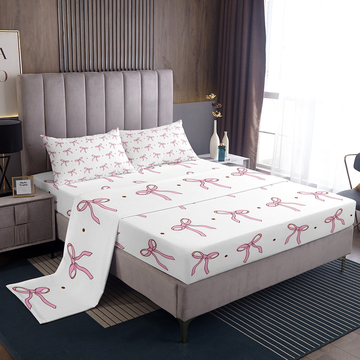 Erosebridal Pink Bowknot Bedding Set Bow Tie Sheets Cute Dots Print Bed ...