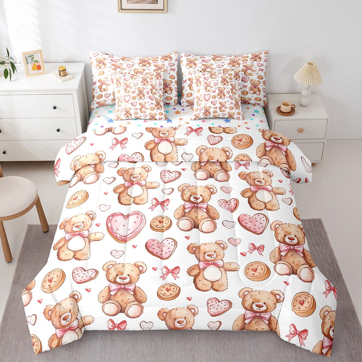 Erosebridal Pink Bowknot Bedding Twin Size, Cartoon Bear Animal Bedding ...